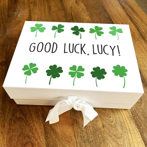 Lucky 4 Leaf Clovers Good Luck Personalised Hamper Gift Box - The Card Zoo