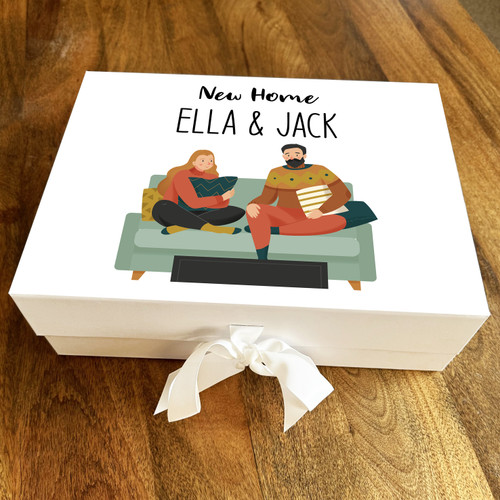 Couple On Couch New Home Moving Personalised Hamper Gift Box - The Card Zoo