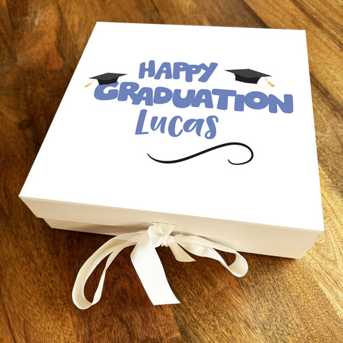 Square Blue Text Graduate Caps Graduation Congratulations Personalised ...