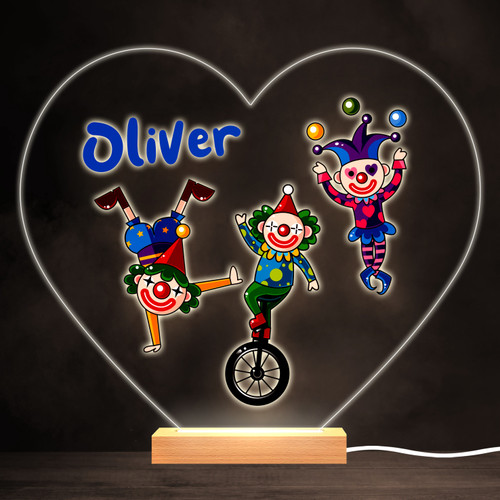 Funny Circus Clowns Colourful Heart Personalised Gift LED Lamp Night ...