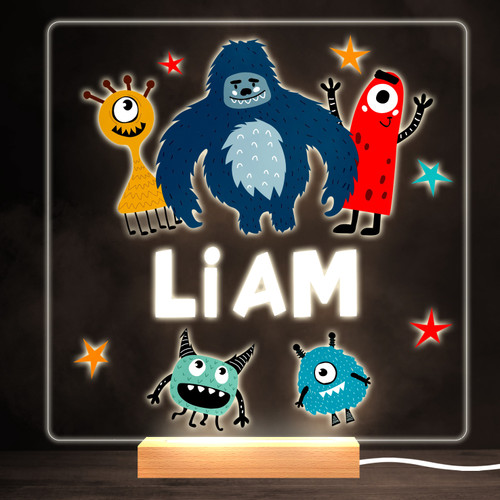 Funny Cute Monsters Colourful Square Personalised Gift LED Lamp Night ...