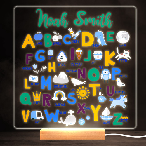 Alphabet Boy Blue Letter Names Bright Square Personalised Gift Lamp ...