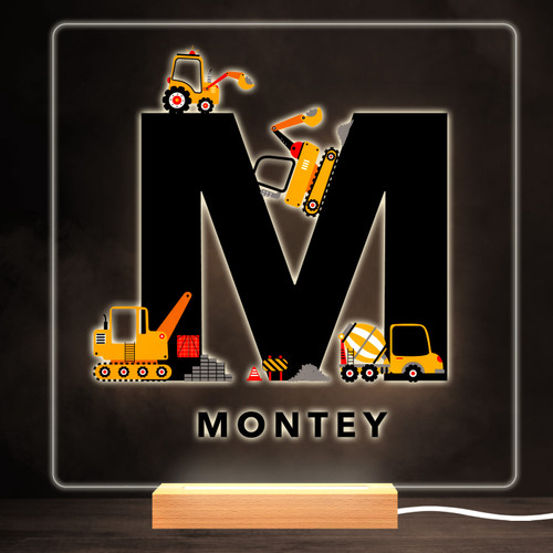 Construction Vehicles Alphabet Letter M Square Personalised Gift Night ...