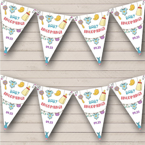 Cartoon Baby Incoming New Baby Shower Due Date Pastel Personalised ...