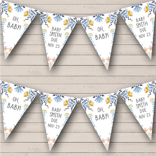 Oh Baby New Baby Shower Due Date Scandi Flowers Personalised Banner ...