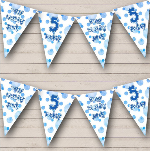 Kids Birthday Blue Polka Dot Watercolour Age Personalised Party Banner ...