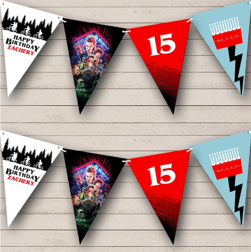 Stranger Things Novelty Birthday Age Personalised Party Banner Bunting ...