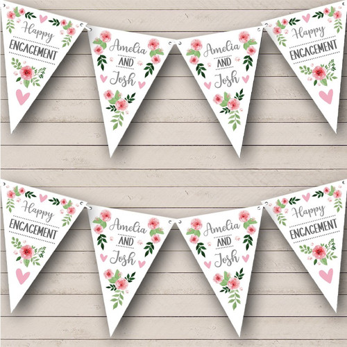 Happy Engagement Pink Flowers Engaged Personalised Party Banner Bunting ...