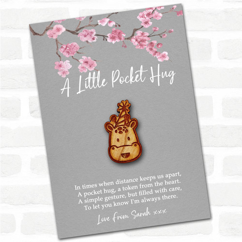 Giraffe In A Party Hat Grey Pink Blossom Personalised Gift Pocket Hug ...