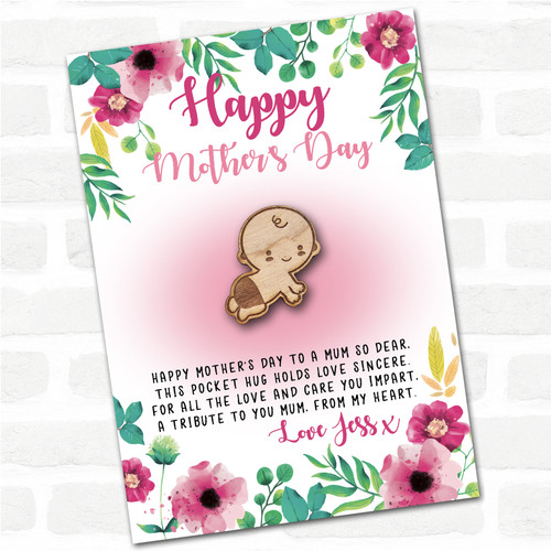 Baby In Diaper Heart Pink Floral Happy Mother's Day Personalised Gift ...