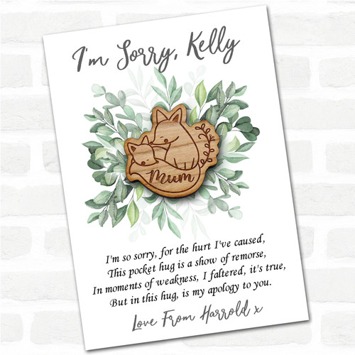 Fox Parent and Sleepy Cub Leaves I'm Sorry Apology Personalised Gift ...
