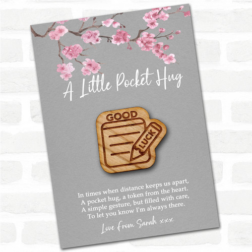 Good Luck Pencil Writing Note Grey Pink Blossom Personalised Gift ...