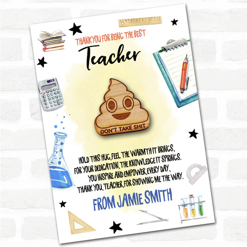 Smiling Poo Emoji Yellow Thank You Teacher Personalised Gift Pocket Hug ...