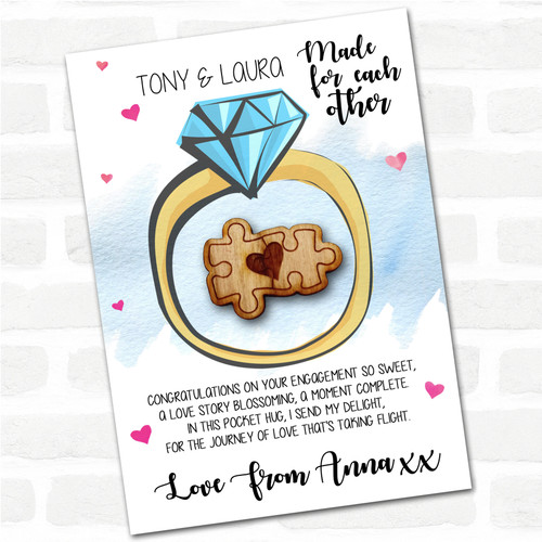 2 Puzzle Pieces Heart Happy Engagement Congratulations Personalised ...