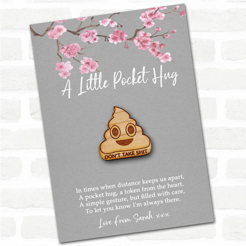 Smiling Poo Emoji Grey Pink Blossom Personalised Gift Pocket Hug - The ...