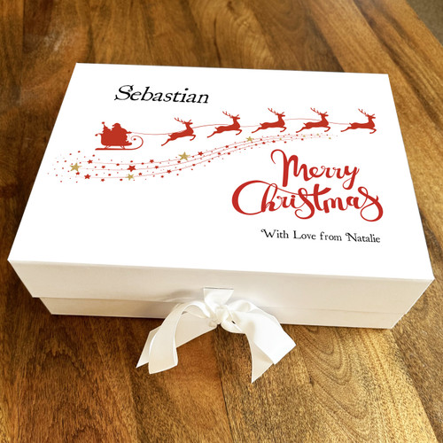 Santa's Sleigh Gold Stars Merry Christmas Personalised Xmas Hamper Gift ...