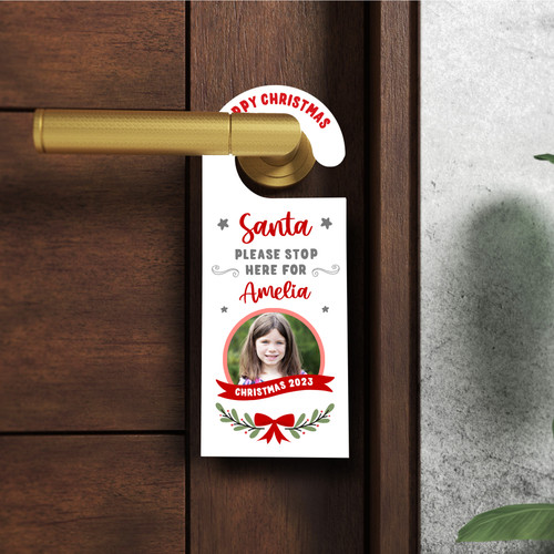 Santa Please Stop Here Photo Christmas Personalised Kids Bedroom Door ...
