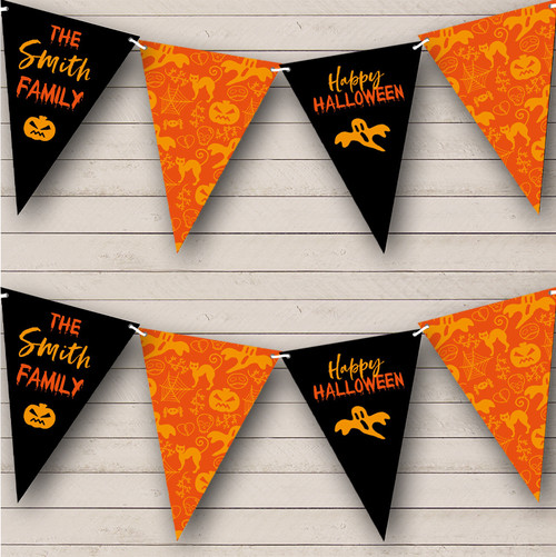 Pumpkin Ghost Orange Black Personalised Decor Banner Halloween Party ...