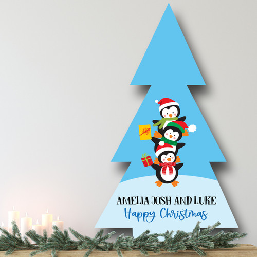 Penguins Blue Personalised Tree Decoration Family Christmas Indoor ...