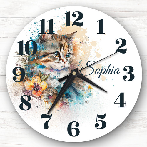 Colourful Splash Kitten Cat Girl's Room Custom Gift Personalised Clock ...