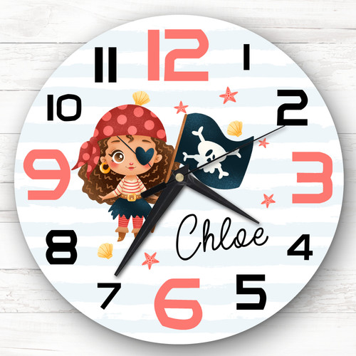 Cute Pirate Girls Room Custom Gift Personalised Clock - The Card Zoo