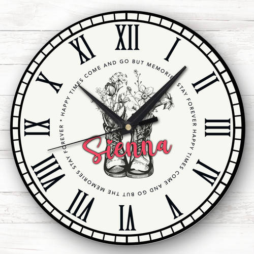 Floral Vintage Wellington Boots Personalised Gift Personalised Clock ...