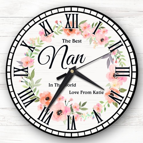 Best Nan Floral Wreath Personalised Gift Personalised Clock - The Card Zoo