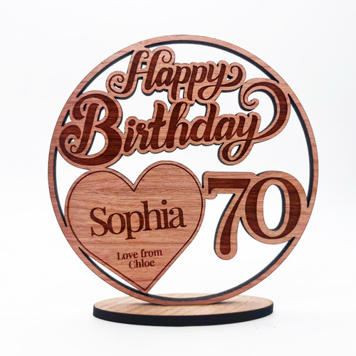 Engraved Wood 70th Happy Birthday Milestone Age Heart Keepsake ...