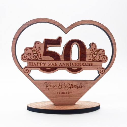 Happy 50th Heart Wedding Anniversary Floral Heart Keepsake Personalised ...