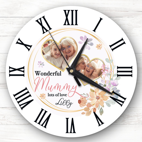 Mummy Floral Gold Heart Photo Mother's Day Birthday Gifts Personalised ...