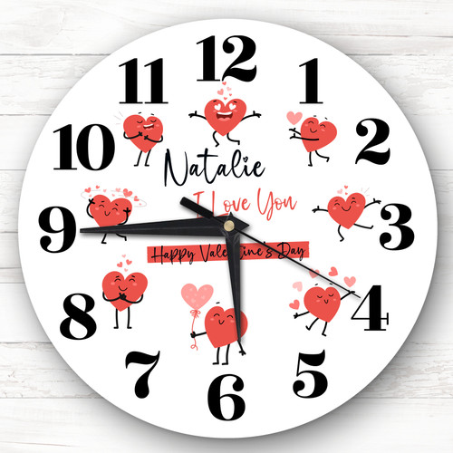 Cute Heart Characters Valentine's Day Gift Personalised Clock - The ...