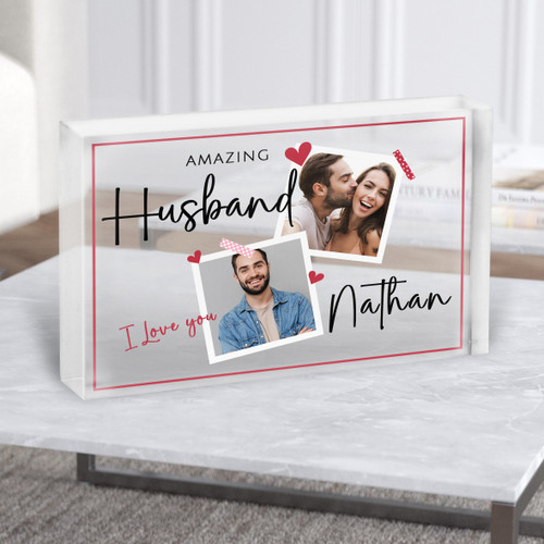 Gift For Husband Square Photo Frames Personalised Clear Acrylic Block ...