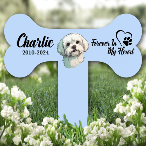 Bone Blue Maltese Dog Heart Pet Remembrance Garden Plaque Grave ...