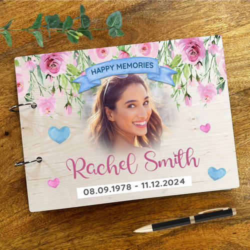 Wood Pink Roses Girl Photo Memorial In Loving Memory Photo Album ...