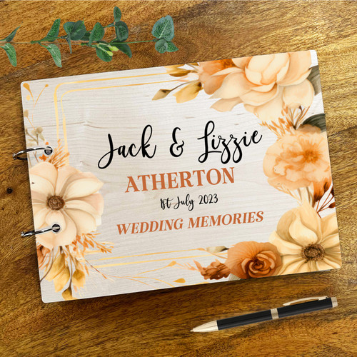Wood Autumn Cream Floral Photo Album Wedding Day Memories Keepsake Book ...