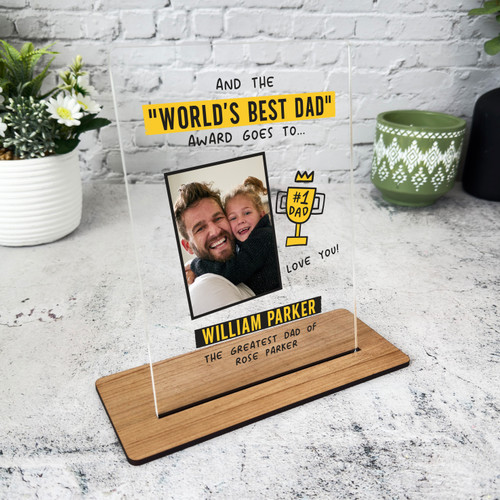 Fathers Day Gift World's Best Dad Trophy Photo Personalised Acrylic ...