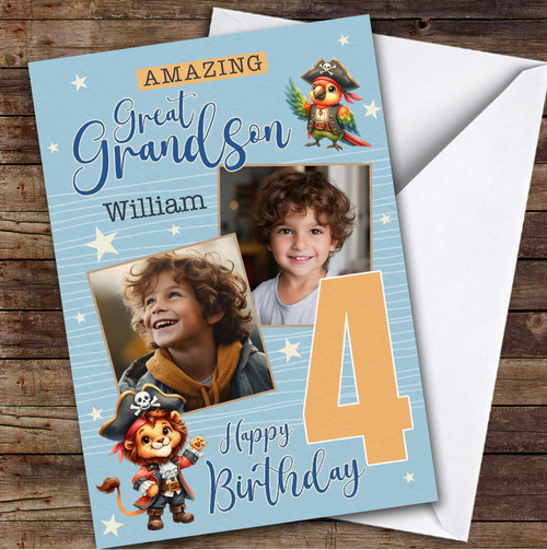 Great Grandson 4th Pirate Animals Photo Boys Custom Personalised ...
