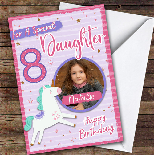 Daughter 8th Pink Unicorn Photo Custom Personalised Birthday Card - The ...