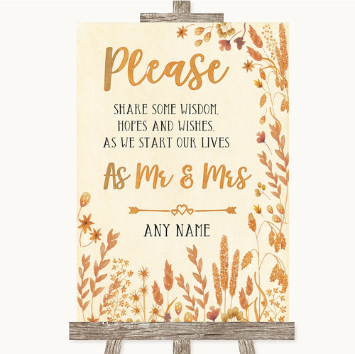 Autumn Leaves Share Your Wishes Personalised Wedding Sign - The Card Zoo