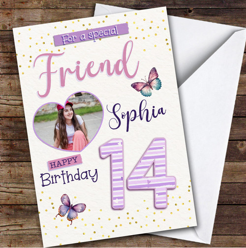 14th Friend Purple Butterflies Heart Photo Teenager Personalised ...