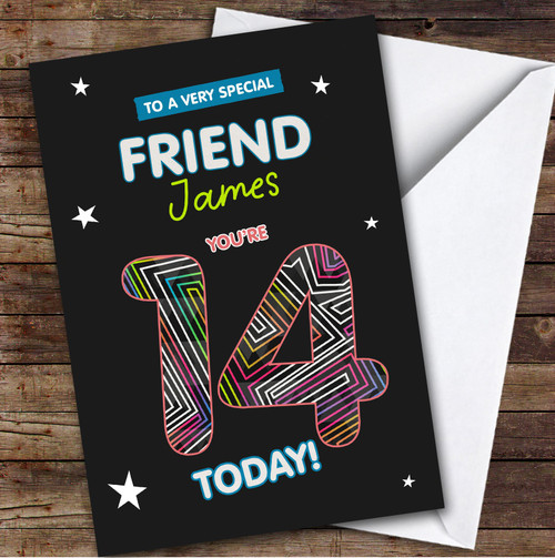 Black Funky 14th Friend Teenager Custom Personalised Birthday Card ...