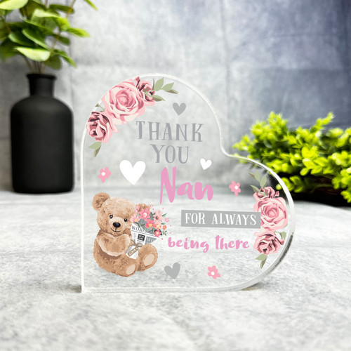Custom Ornament Thank You Nan Bear Pink Heart Plaque Keepsake Gift ...