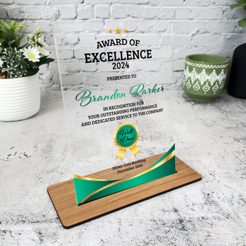 Award Of Excellence Gold Green Gift Employee Colleague Team Member ...