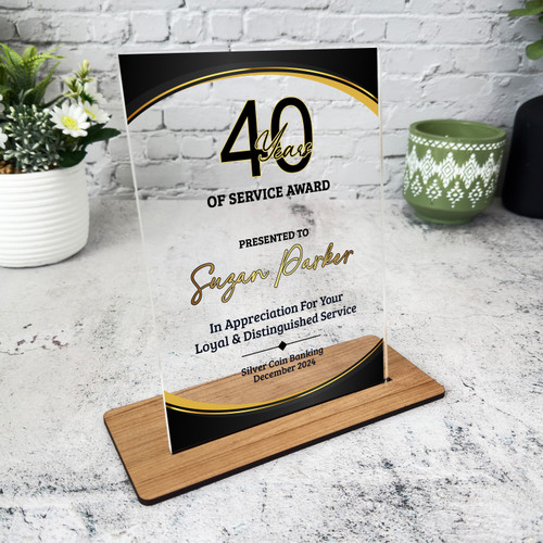 40 Years Service 40th Anniversary Black Gold Gift Employee Personalised ...