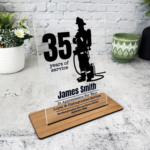 35 Years Service 35th Anniversary Firefighter Silhouette Gift Employee ...