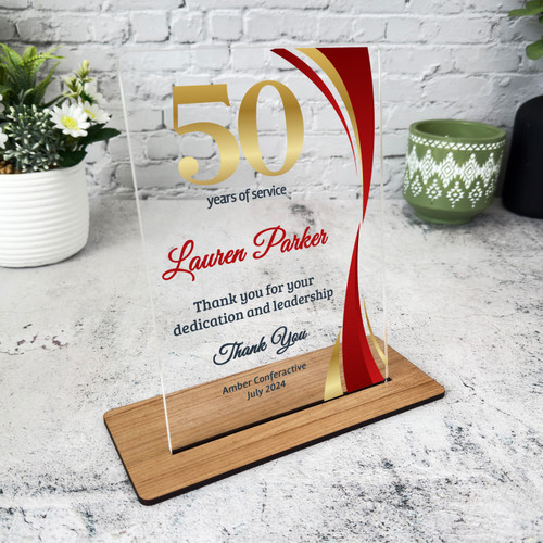 50 Years Service 50th Anniversary Gold Red Gift Employee Personalised ...