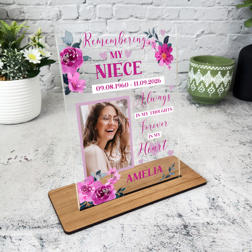 Niece Female Pink Flower Memorial Keepsake Gift Personalised Gift ...