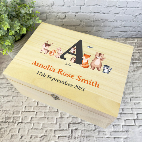 Woodland Animals Initial Letter New Baby Personalised Wooden Memory ...