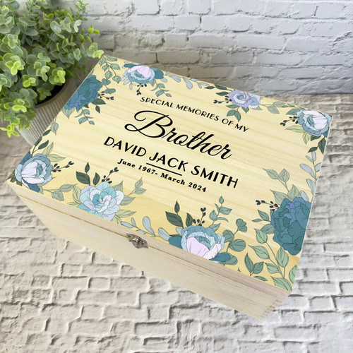 Memories Of Brother Blue Floral Frame Memorial Personalised Wooden ...