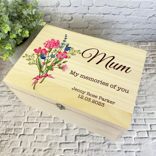 Memories Of You Mum Flowers Bouquet Memorial Personalised Wooden ...